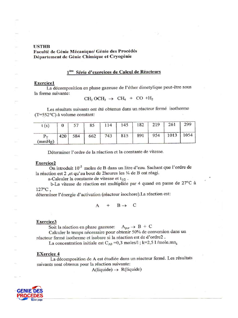 TD 1 Corrigé Réacteur Homogéne USTHB | PDF