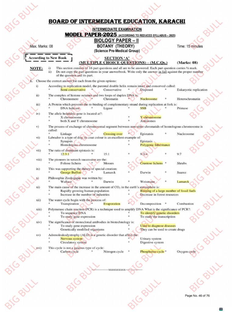 Xii - Botany Solved Model Paper 2025 Big Bull | PDF