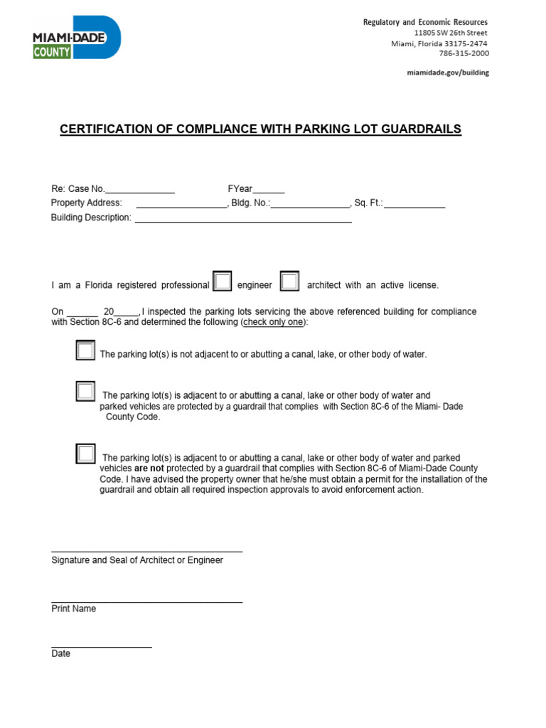 Parking Lot Guardrail Compliance Certification | PDF