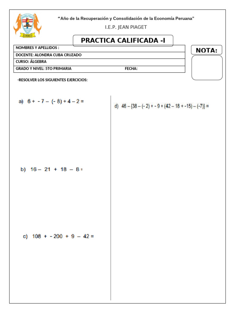 5to Grado I Unidad Algebra | PDF