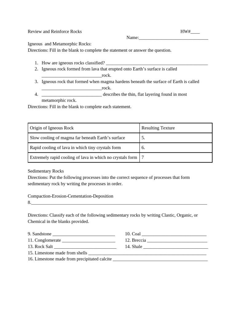 Rocks Review and Reinforcement Guide | PDF | Rock (Geology ...