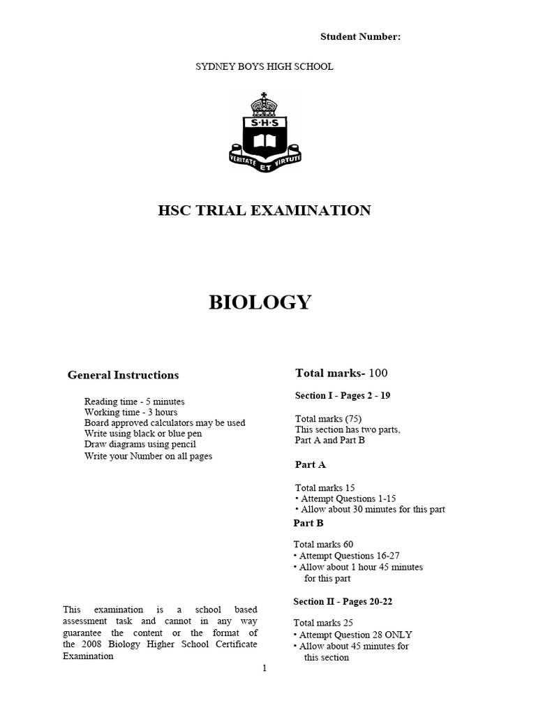 2008 HSC Biology Trial Exam Paper | PDF | Dominance (Genetics) | Infection