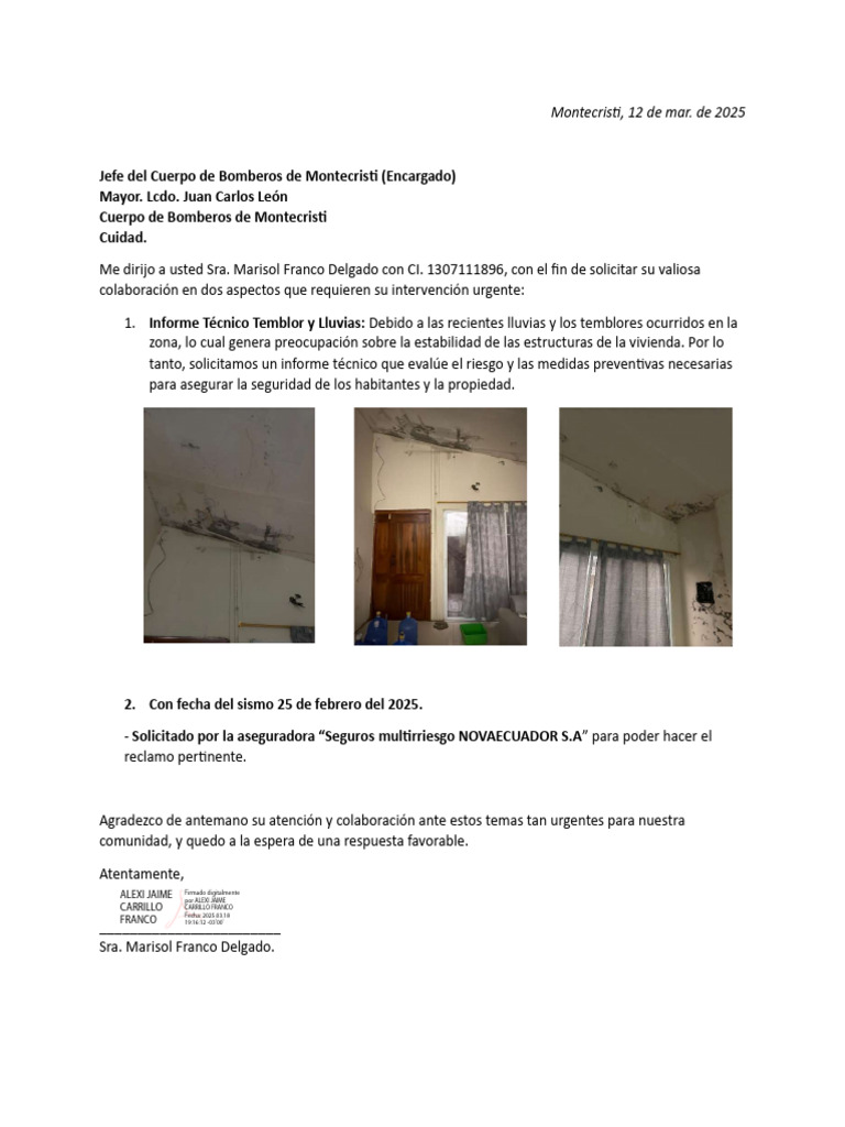 Oficio Marisol Franco Bomberos | PDF