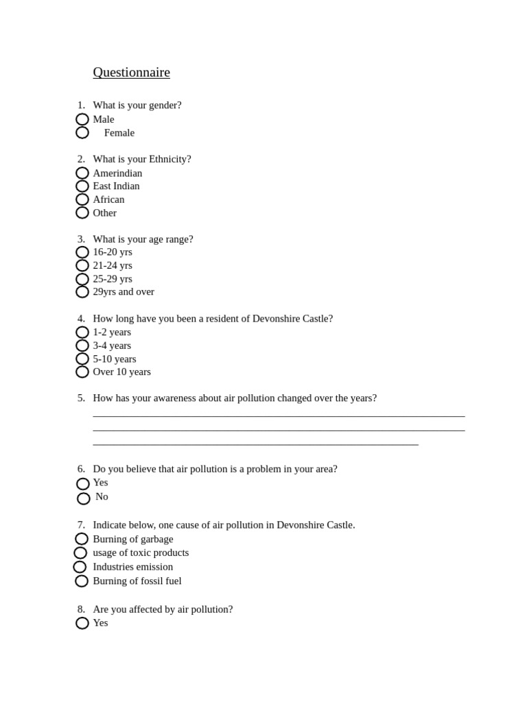 Devonshire Castle Air Pollution Survey | PDF