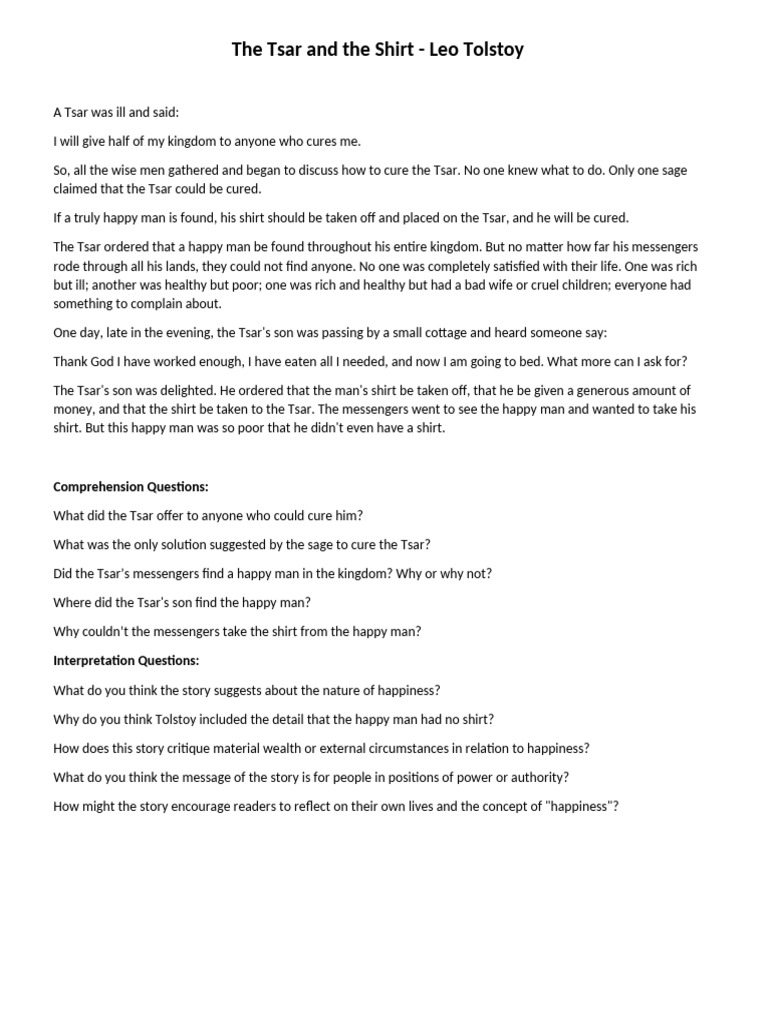 The Tsar and The Shirt | PDF