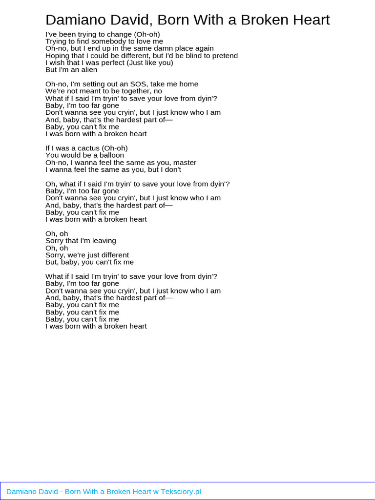 Damiano-David-Born-With-A-Broken-Heart 2 | PDF