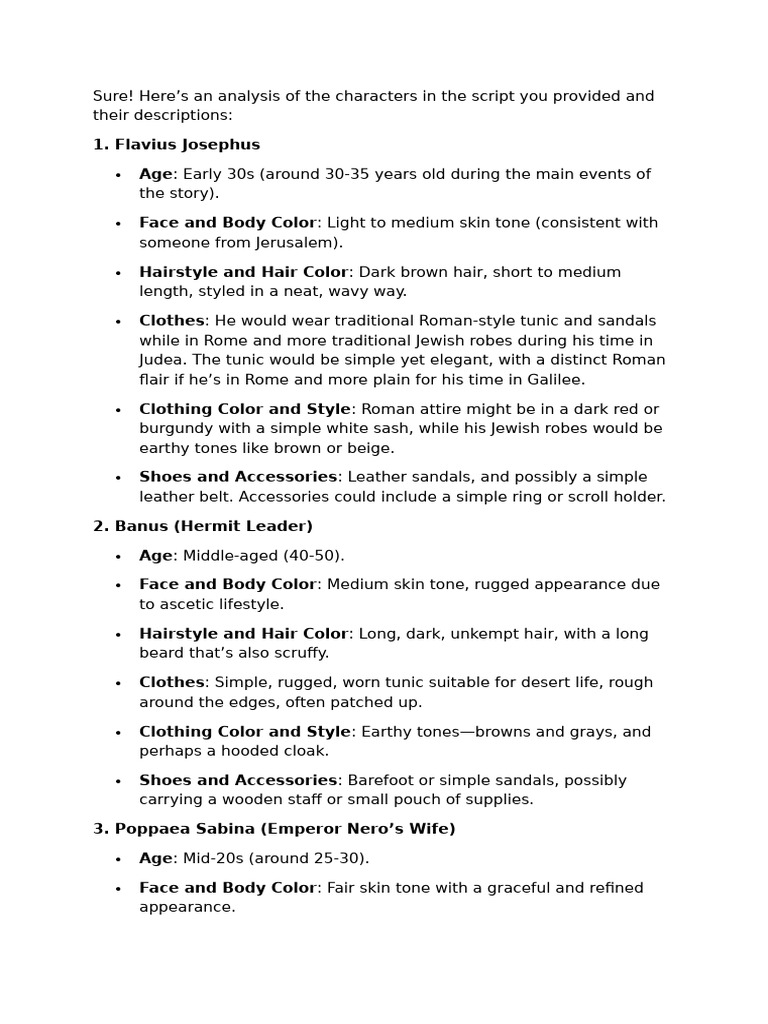 CHARACTERS Description | PDF | Hairstyle | Clothing