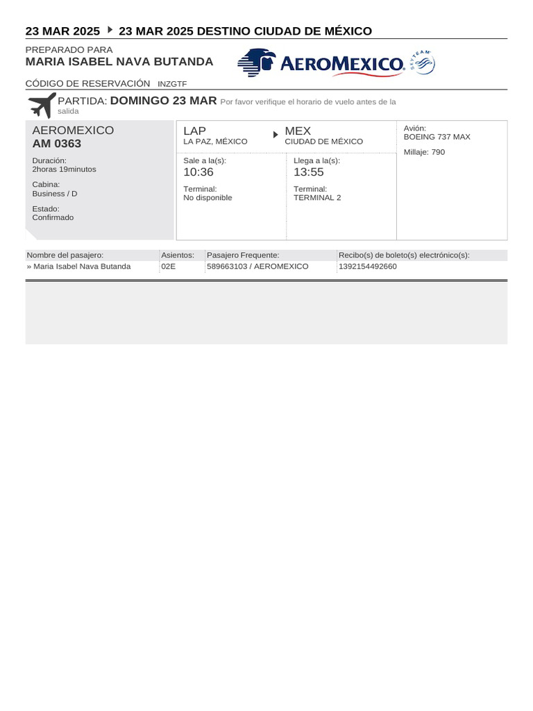 Reserva de Viaje 23 Marzo para MARIA ISABEL NAVA BUTANDA | PDF
