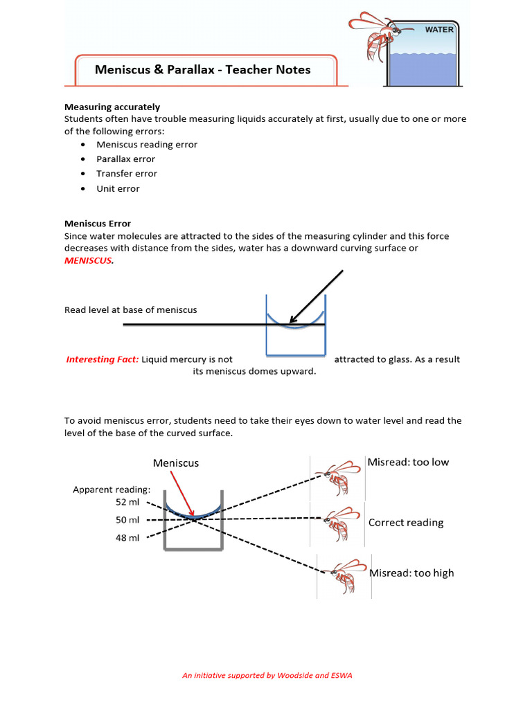 Meniscus Parallax - Teacher Notes v2 | PDF | Physical Sciences
