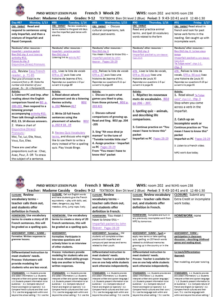 FR 3 Week 20 BD2 Chp. 6 Vocab Quiz | PDF | Differentiated Instruction | Languages