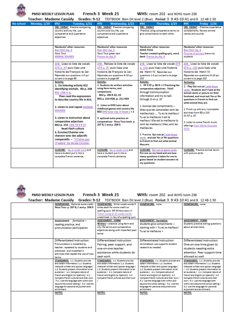 FR 3 Week 21 Comparatives and Animals | PDF | Languages | Foreign ...