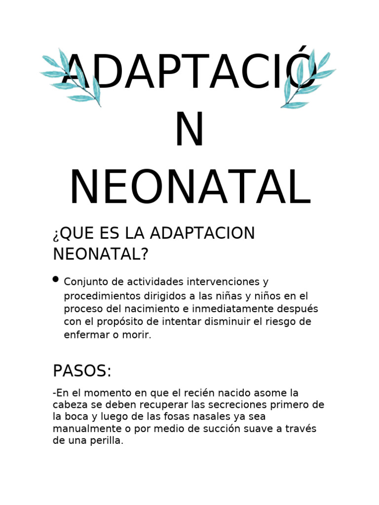 Adaptacion Neonatal | PDF | Infantes | Medicina CLINICA