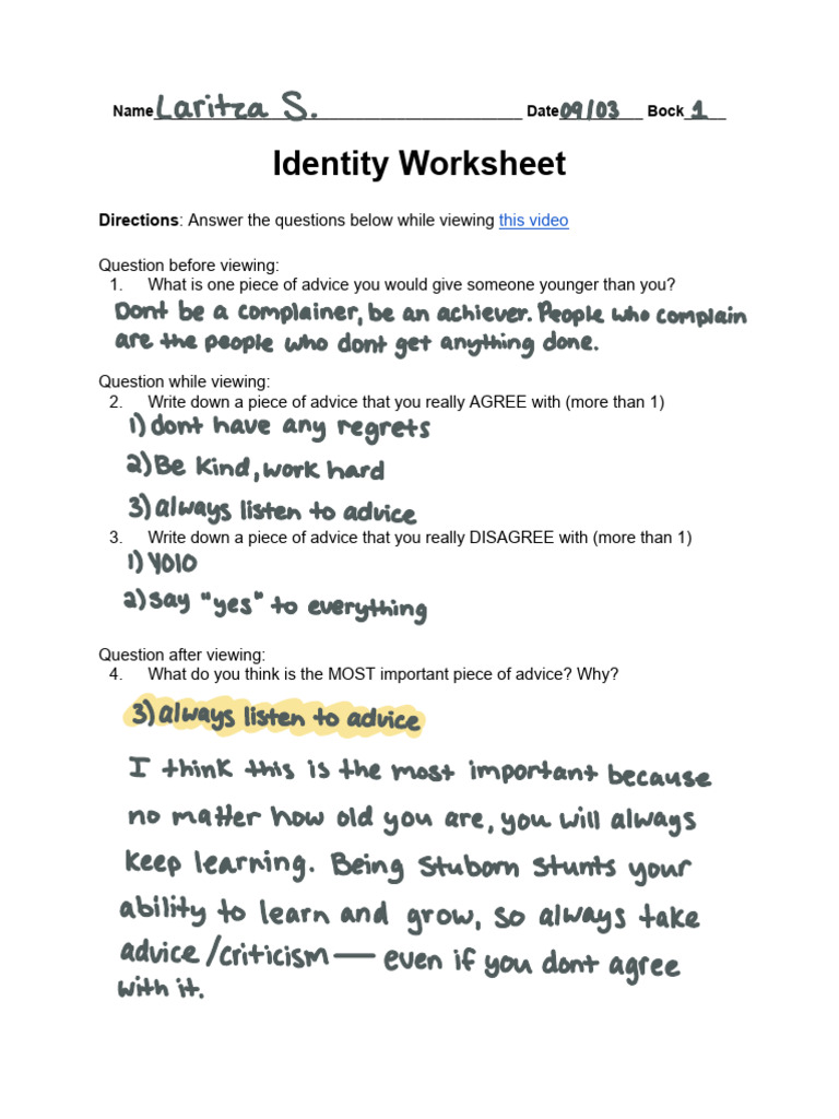 NEW Identity Worksheet | PDF