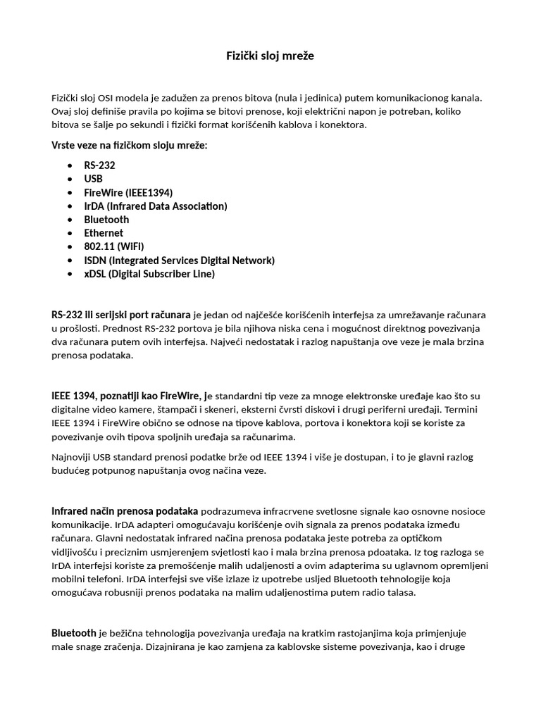 2-3 Fizicki sloj mreze | PDF