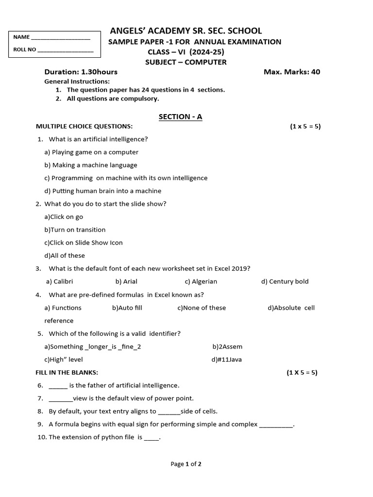 Computer Sample Paper - 1-1 | PDF | Python (Programming Language ...