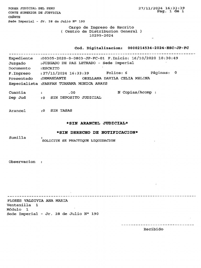 Exp. 00305-2020-0-0803-JP-FC-01 - Anexo - 01621-2025 | PDF | Pensión alimenticia | Demanda judicial