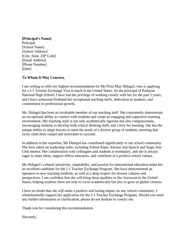 Principal Recommendation Letter | PDF