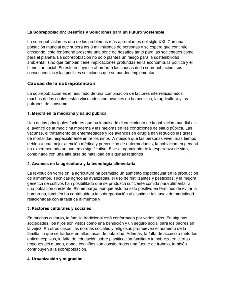 La Sobrepoblación - Desafíos y Soluciones para Un Futuro Sostenible ...