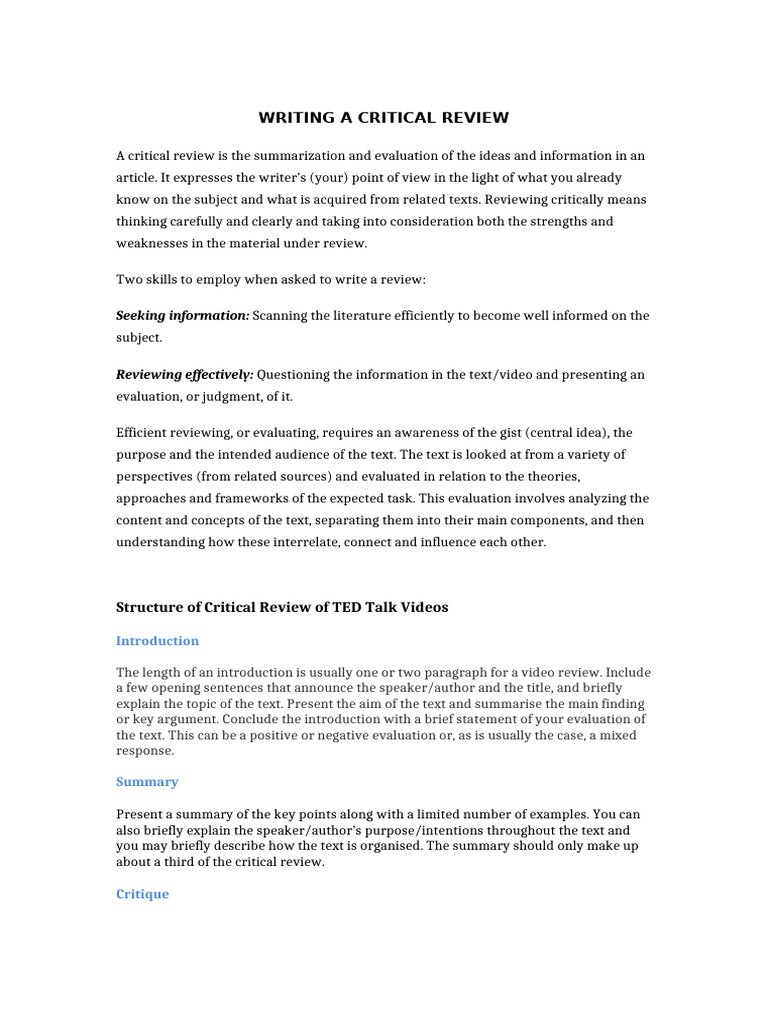 How to Write a Critical Review | PDF | Evaluation | Cognition