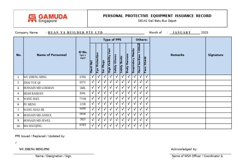DE142-PPE Issuance Record | PDF | Personal Protective Equipment ...