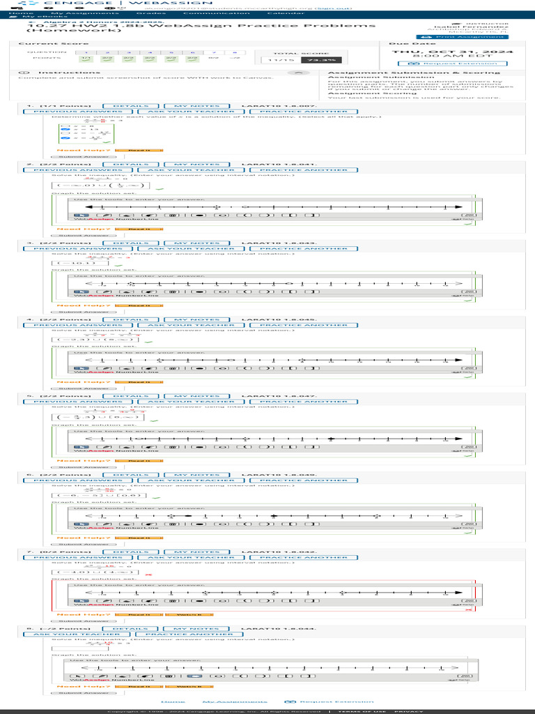 10.27 HW2 1.8b WebAssign Practice Problems - Algebra 2 Honors 2024-2025 ...