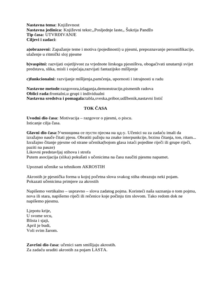 9. Posljednje Laste - U | PDF