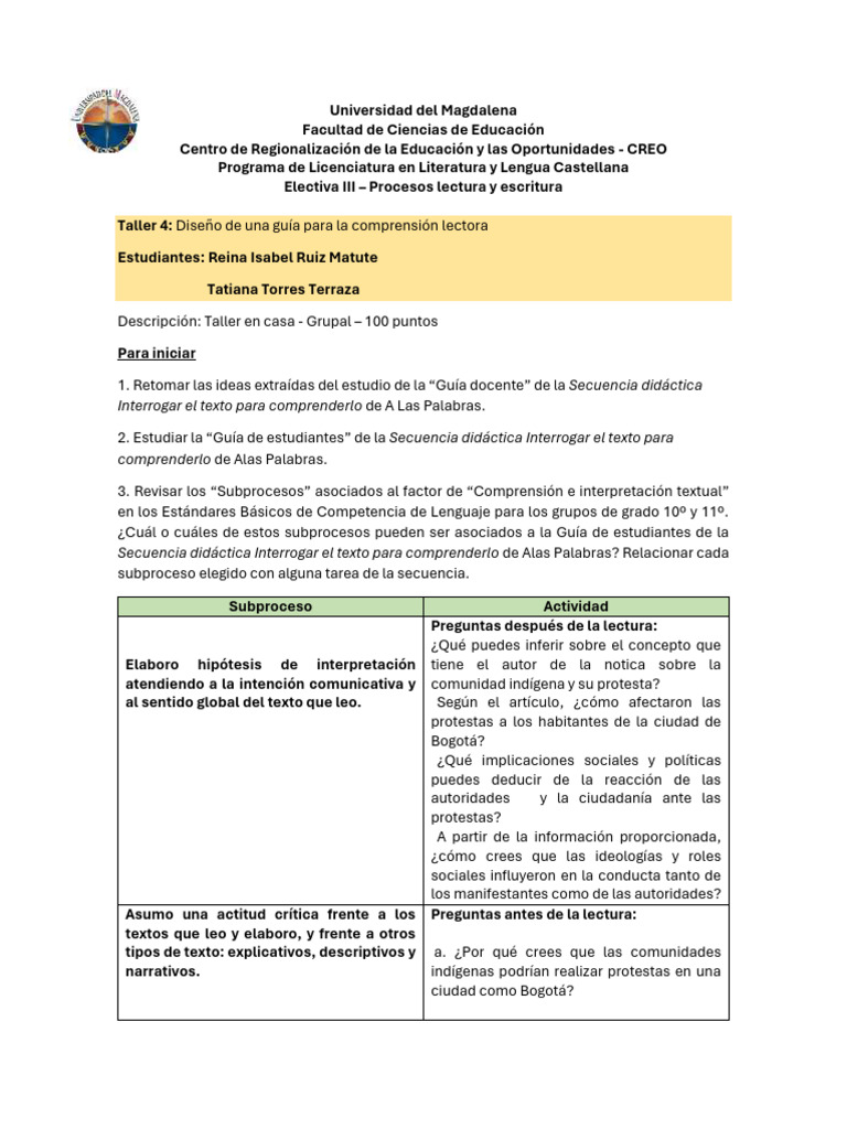 Taller 4. electiva III | PDF | Comprensión lectora | Belleza