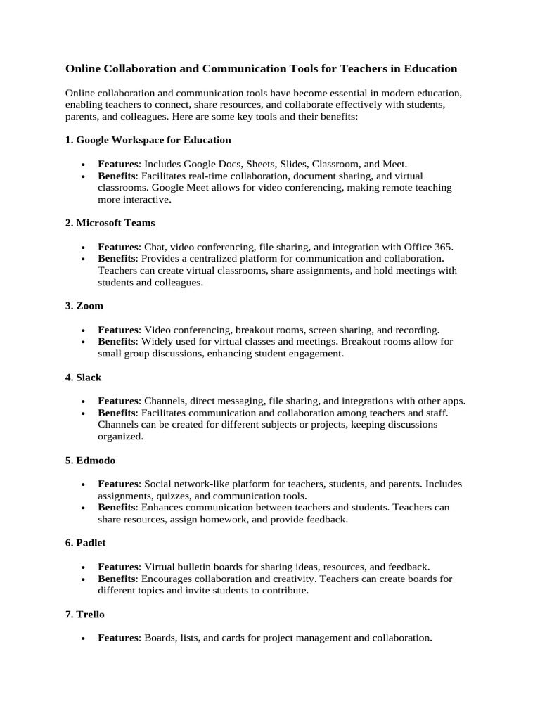 Online Collaboration and Communication Tools for Teachers in Education ...