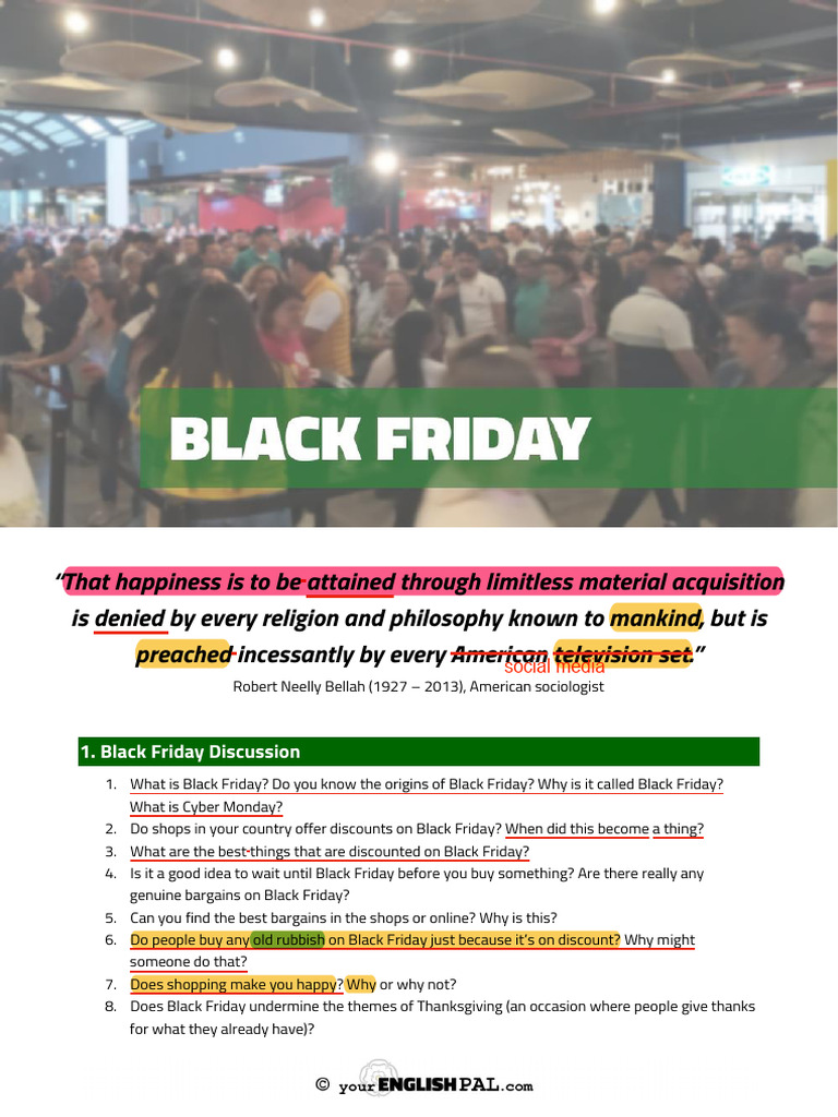 Your English Pal ESL Lesson Plan Black Friday Student v1 | PDF | Black ...