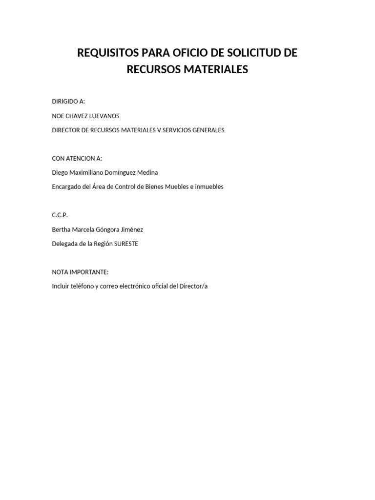 Requisitos para Oficio de Solicitud de Recursos Materiales | PDF