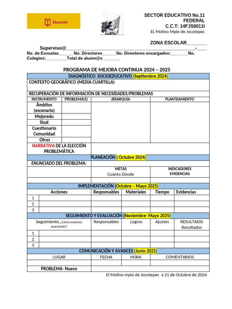 Formato PMC 2024-2025 para Educación | PDF