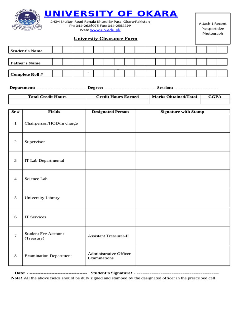 Clearance Form UO | PDF