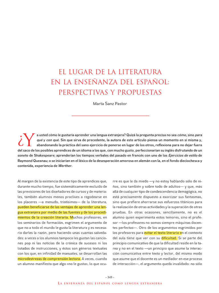 El Lugar de La Literatura en Las Clases de Español | PDF | Enseñando ...