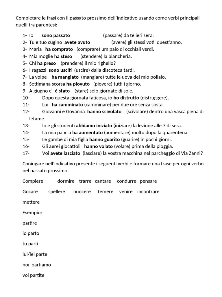 Esercizi Passato Prossimo | PDF