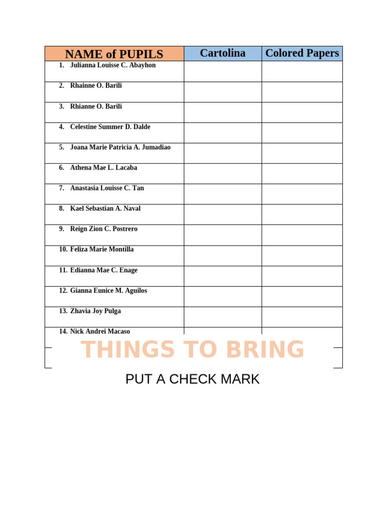 THINGS TO BRING TEMPLATE UPDATED | PDF