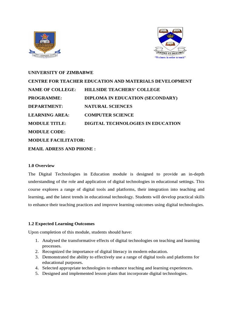 Digital Technologies in Education Module | PDF | Educational Technology | Learning