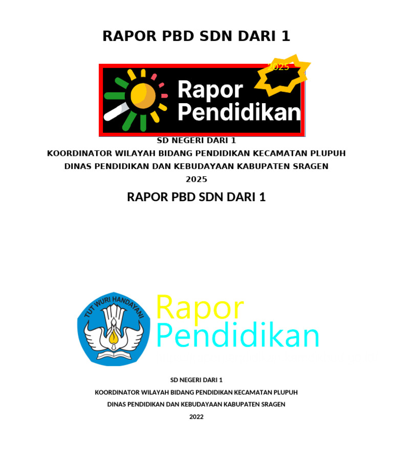 Cover Rapor PBD SDN Dari 1 | PDF