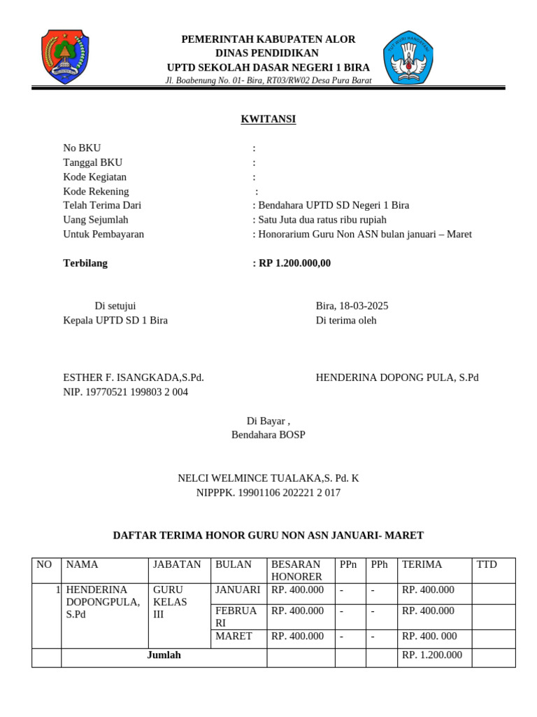 Kuitansi Pembayaran Honorer | PDF