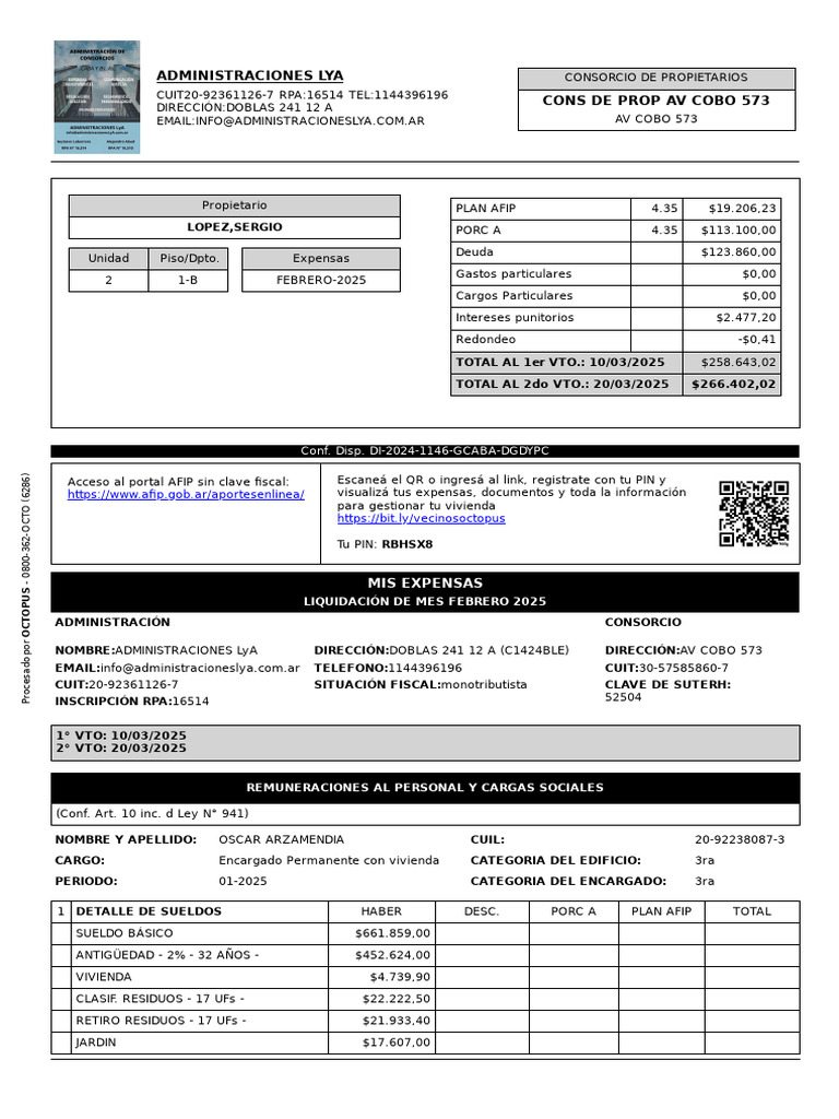 Cons de Prop Av Cobo 573 Uf 2 1 B Febrero 2025 | PDF | Argentina ...