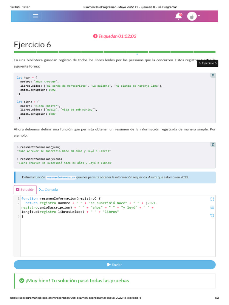 Examen #SeProgramar - Mayo 2022 T1 - Ejercicio 6 - Sé Programar | PDF