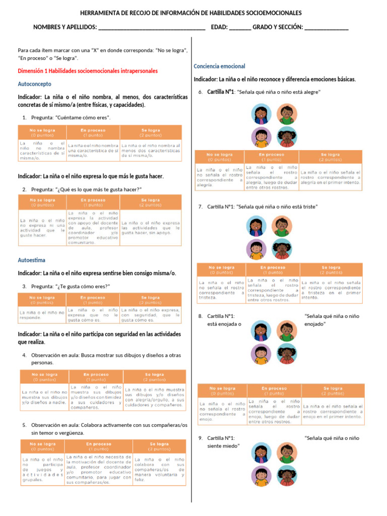Evaluación de Habilidades Socioemocionales | PDF | Las emociones ...