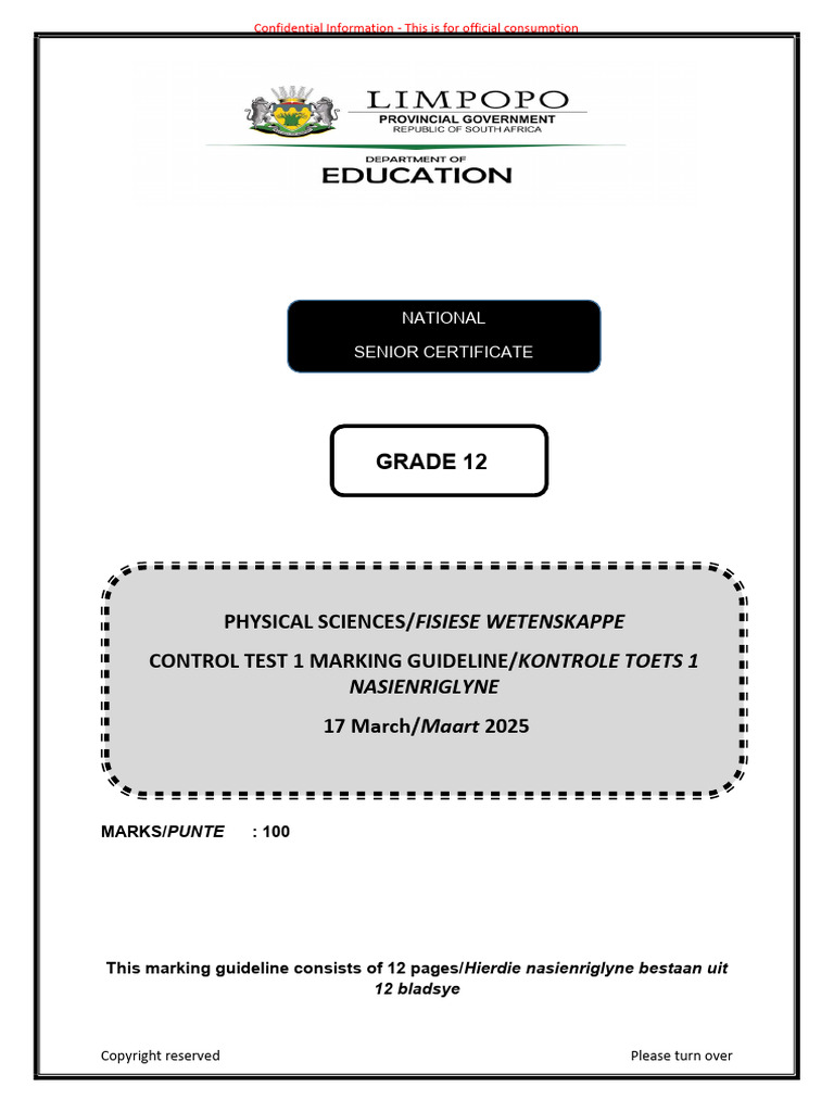 GR 12 PHSC Control Test 1 Marking Guidelines 2025 | PDF | Physical ...