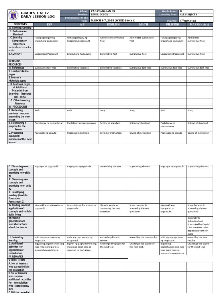 DLL - All Subjects 2 - Q4 - W4 - D5 | PDF | Pedagogy | Intelligence