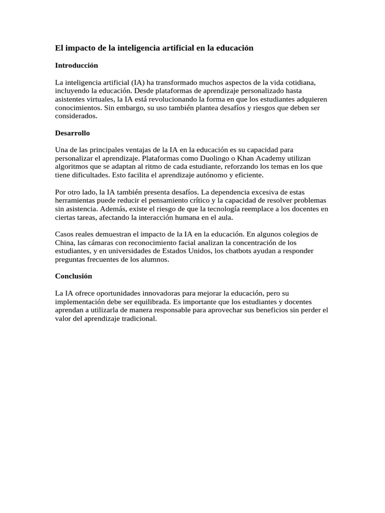 El Impacto de La Inteligencia Artificial en La Educación | PDF