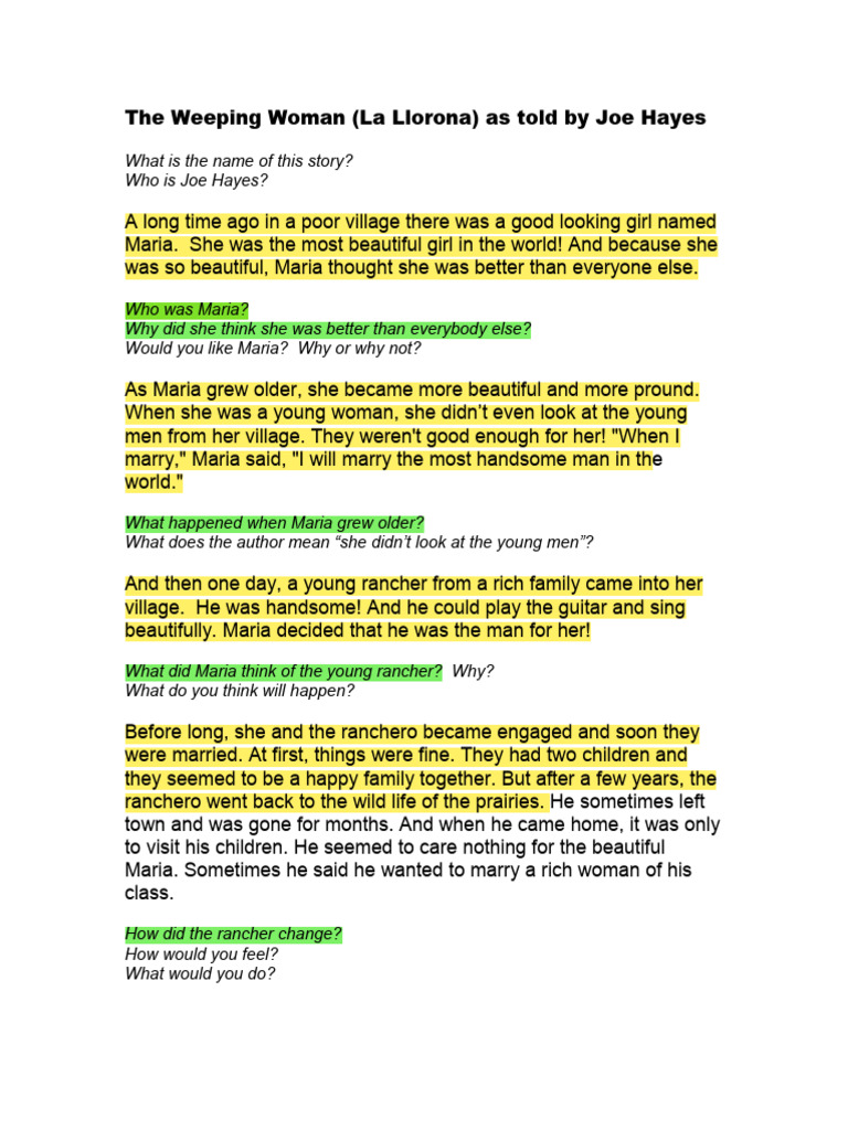 The Weeping Woman (La Llorona) As Told by Joe Hayes - Editado | PDF