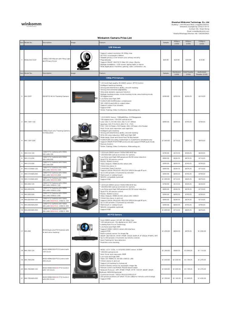 Winkomm Camera Price List Overview | PDF | Camera | Computer Engineering