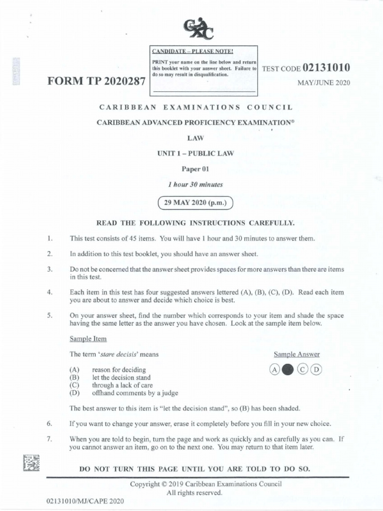 Law Unit 1 Paper 1 2020-1 | PDF