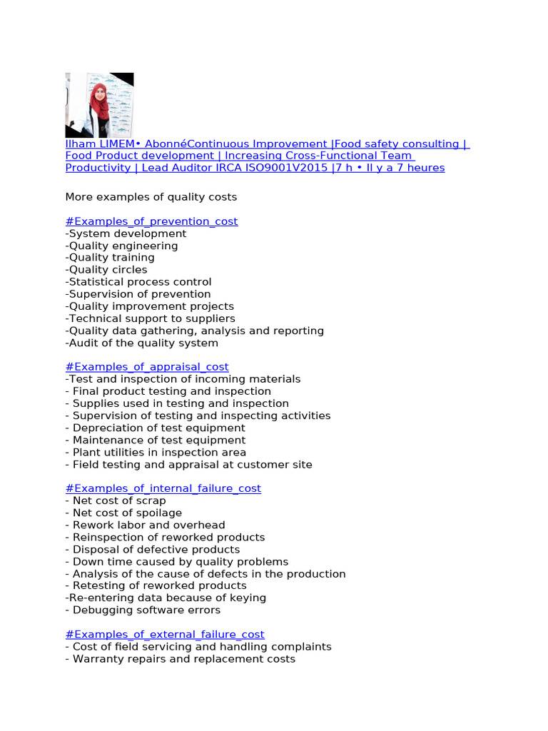 More Examples of Quality Costs | PDF