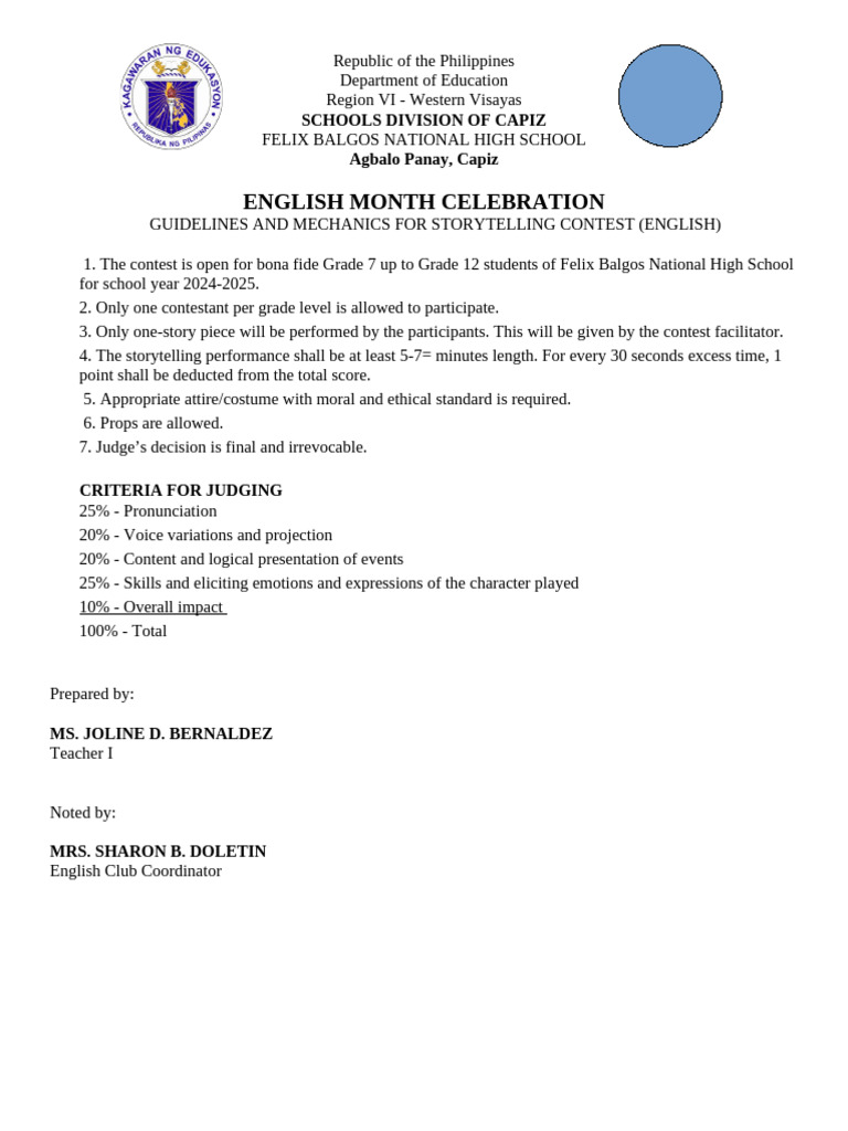 Storytelling Contest Guidelines 2024-2025 | PDF