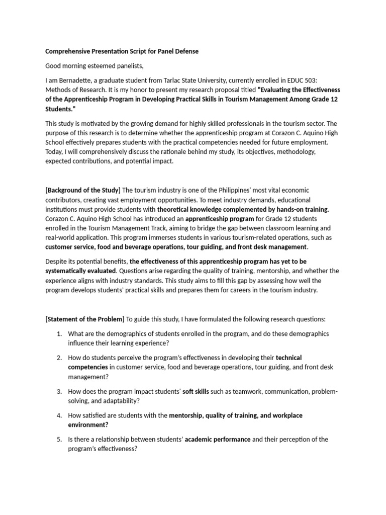 Comprehensive Presentation Script For Panel Defense | PDF | Methodology ...